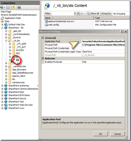 Application Pool mis-configuration in SharePoint 2010